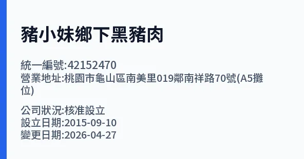 豬小妹鄉下黑豬肉的照片-統編 42152470(桃園市) 公司登記資料與營業項目詳細圖表