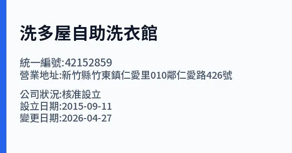 洗多屋自助洗衣館的照片-統編 42152859(新竹縣) 公司登記資料與營業項目詳細圖表