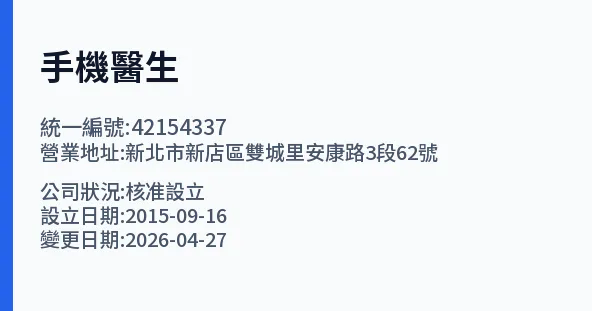 手機醫生的照片-統編 42154337(新北市) 公司登記資料與營業項目詳細圖表