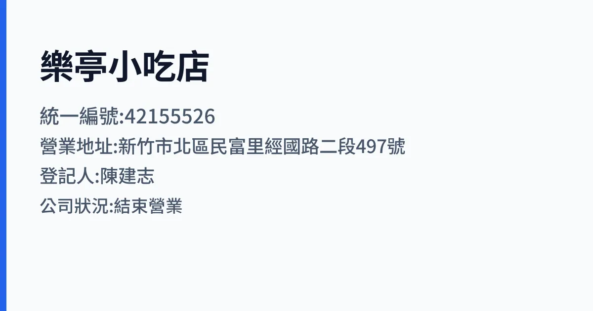樂亭小吃店 - 統編 42155526(新竹市) 公司登記資料與營業項目詳細圖表