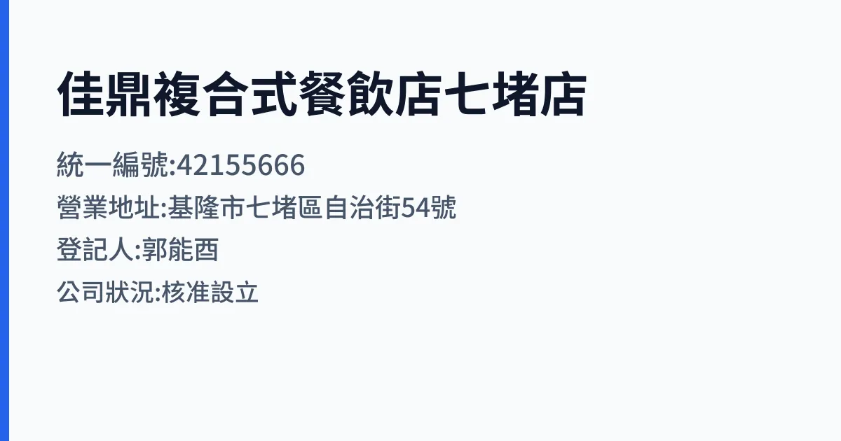 佳鼎複合式餐飲店七堵店 - 統編 42155666(基隆市) 公司登記資料與營業項目詳細圖表