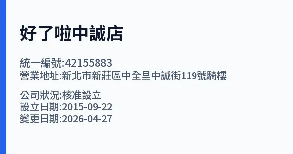 好了啦中誠店的照片-統編 42155883(新北市) 公司登記資料與營業項目詳細圖表