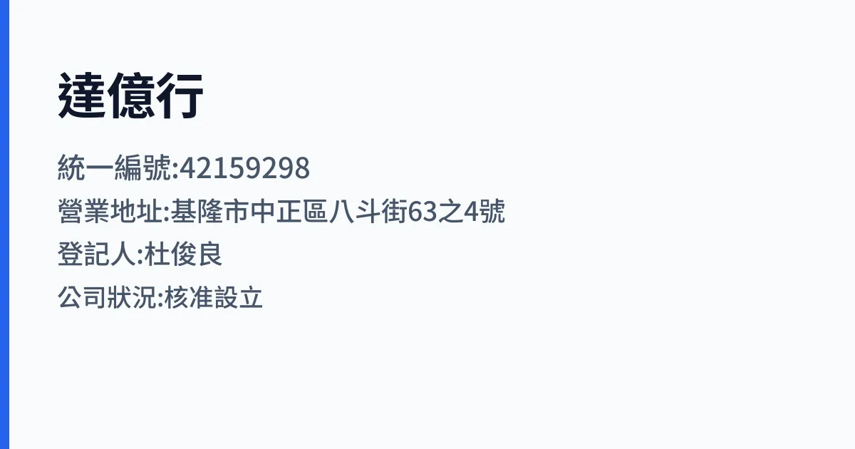 達億行 - 統編 42159298(基隆市) 公司登記資料與營業項目詳細圖表
