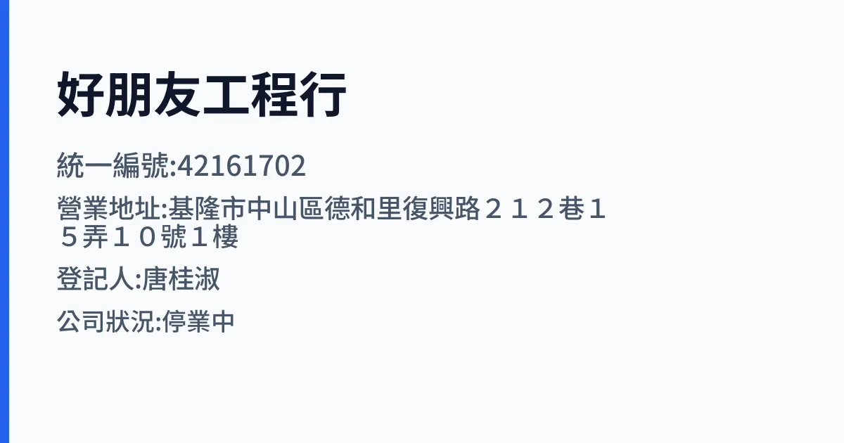 好朋友工程行 - 統編 42161702(基隆市) 公司登記資料與營業項目詳細圖表