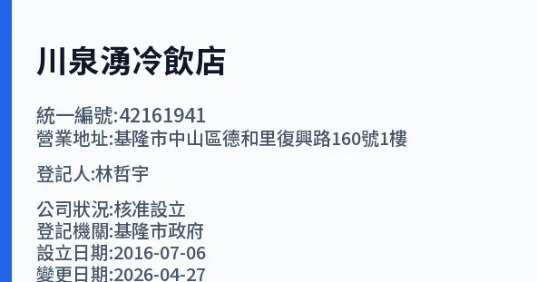川泉湧冷飲店的照片-統編 42161941(基隆市) 公司登記資料與營業項目詳細圖表
