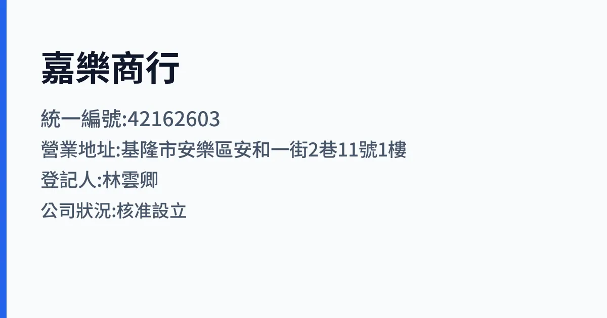 嘉樂商行 - 統編 42162603（基隆市） 公司登記資料與營業項目詳細圖表
