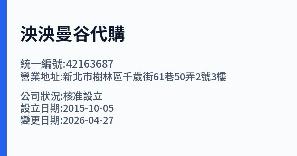 泱泱曼谷代購的照片-統編 42163687(新北市) 公司登記資料與營業項目詳細圖表