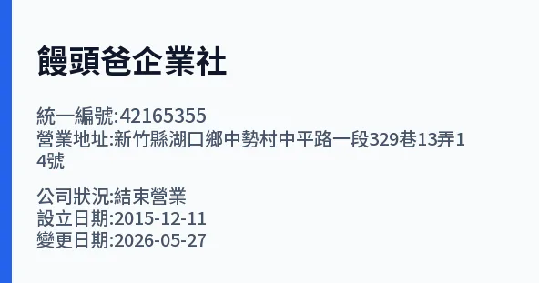 饅頭爸企業社的照片-統編 42165355(新竹縣) 公司登記資料與營業項目詳細圖表