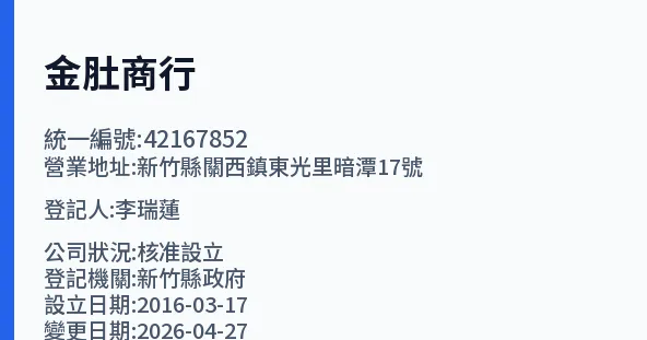 金肚商行的照片-統編 42167852(新竹縣) 公司登記資料與營業項目詳細圖表