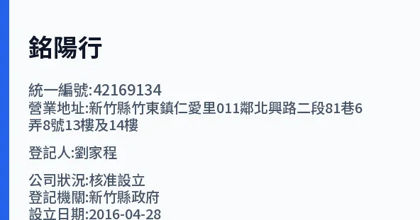 銘陽行的照片-統編 42169134(新竹縣) 公司登記資料與營業項目詳細圖表