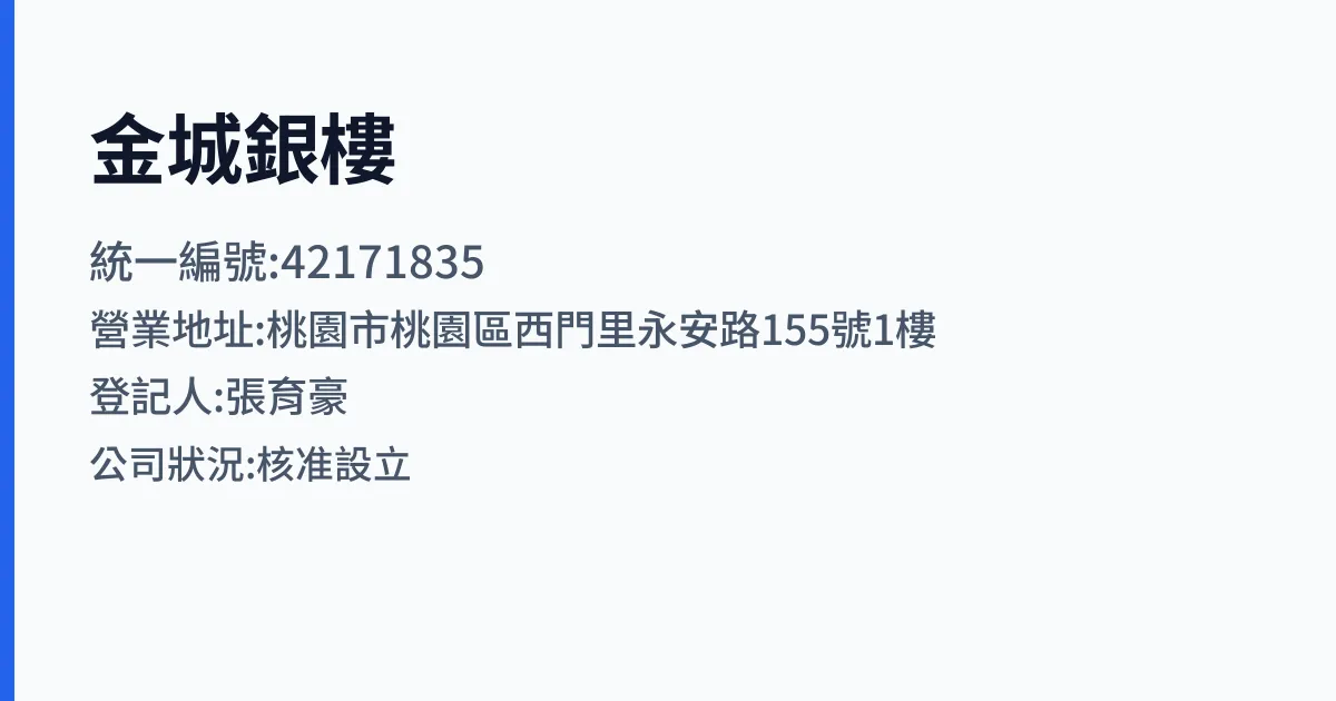 金城銀樓 - 統編 42171835(桃園市) 公司登記資料與營業項目詳細圖表