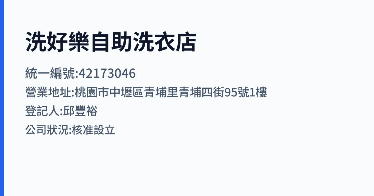 洗好樂自助洗衣店 - 統編 42173046(桃園市) 公司登記資料與營業項目詳細圖表