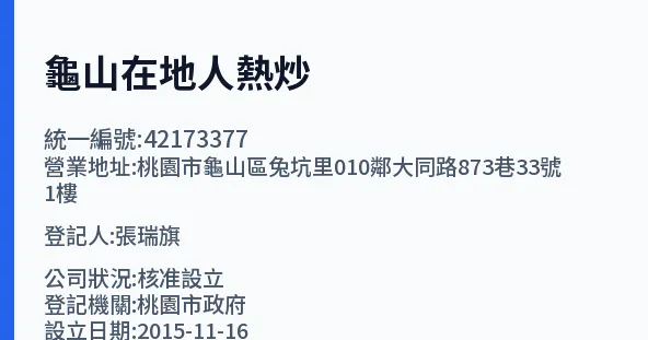 龜山在地人熱炒的照片-統編 42173377(桃園市) 公司登記資料與營業項目詳細圖表