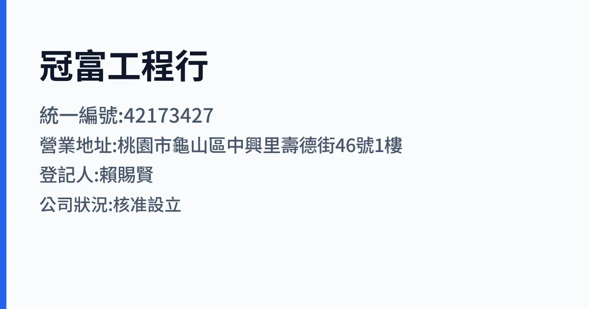 冠富工程行 - 統編 42173427(桃園市) 公司登記資料與營業項目詳細圖表