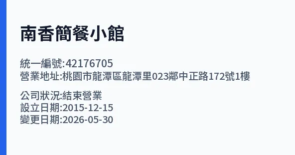 南香簡餐小館的照片-統編 42176705(桃園市) 公司登記資料與營業項目詳細圖表