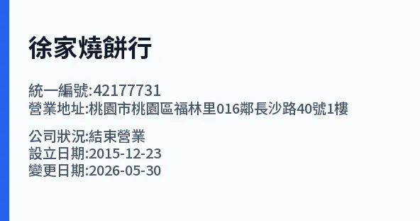 徐家燒餅行的照片-統編 42177731(桃園市) 公司登記資料與營業項目詳細圖表