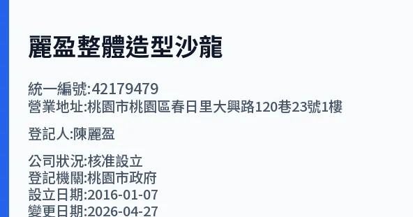 麗盈整體造型沙龍的照片-統編 42179479(桃園市) 公司登記資料與營業項目詳細圖表