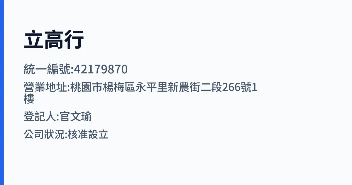 立高行 - 統編 42179870(桃園市) 公司登記資料與營業項目詳細圖表