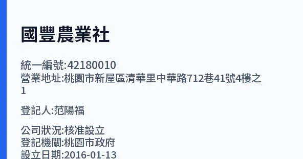 國豐農業社的照片-統編 42180010(桃園市) 公司登記資料與營業項目詳細圖表
