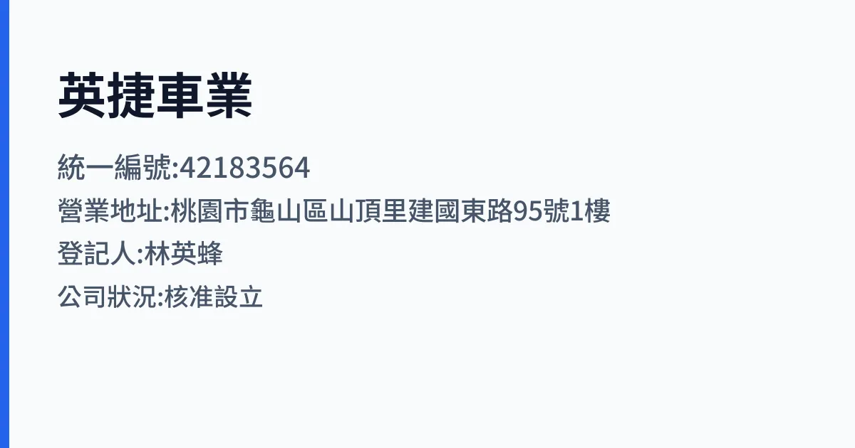 英捷車業 - 統編 42183564（桃園市） 公司登記資料與營業項目詳細圖表