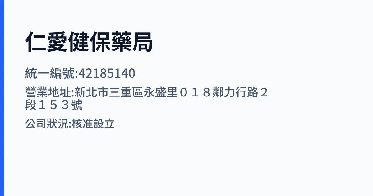 仁愛健保藥局 - 統編 42185140（新北市） 公司登記資料與營業項目詳細圖表