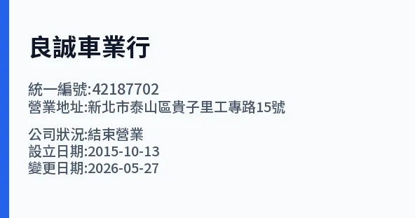 良誠車業行的照片-統編 42187702(新北市) 公司登記資料與營業項目詳細圖表