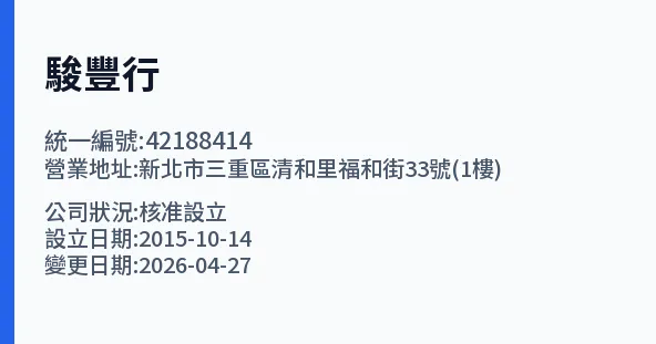 駿豐行的照片-統編 42188414(新北市) 公司登記資料與營業項目詳細圖表