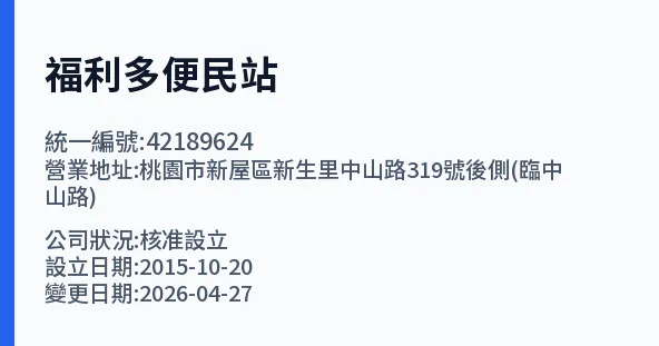 福利多便民站的照片-統編 42189624(桃園市) 公司登記資料與營業項目詳細圖表