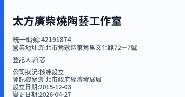 太方廣柴燒陶藝工作室的照片-統編 42191874(新北市) 公司登記資料與營業項目詳細圖表