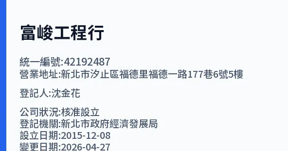 富峻工程行的照片-統編 42192487(新北市) 公司登記資料與營業項目詳細圖表