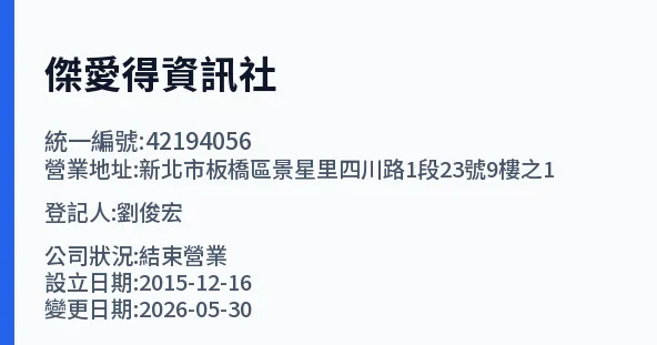 傑愛得資訊社的照片-統編 42194056(新北市) 公司登記資料與營業項目詳細圖表