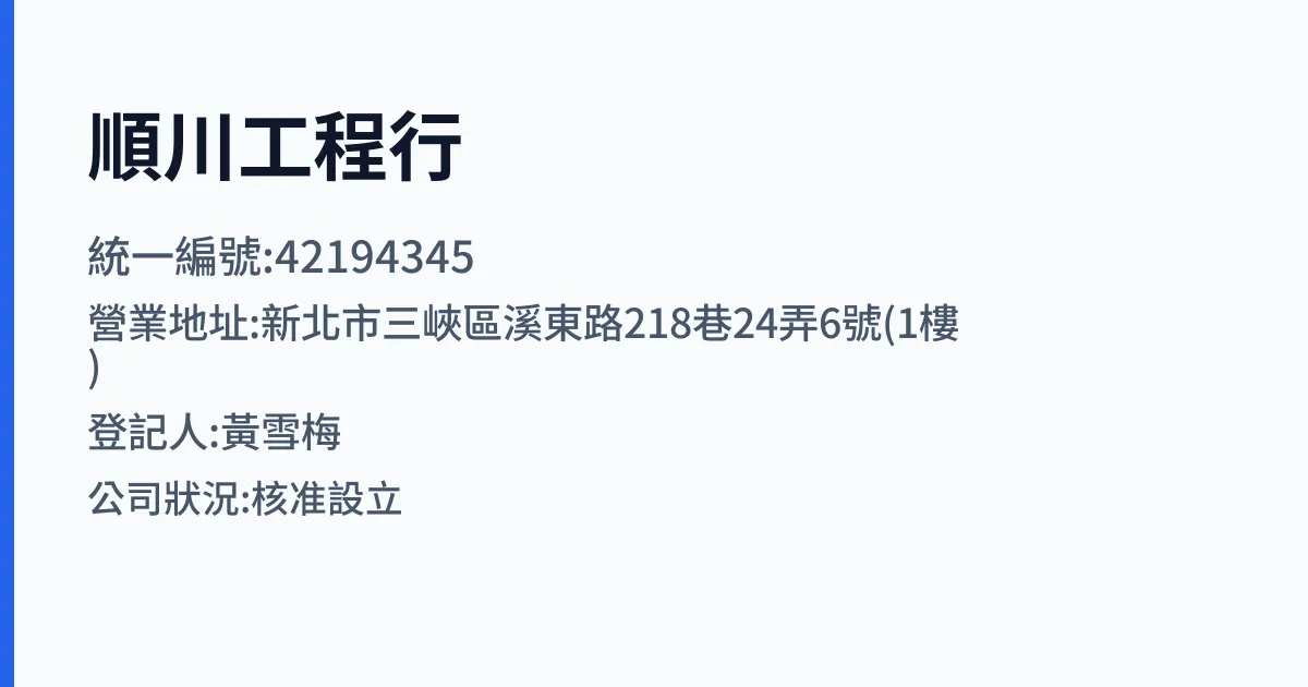 順川工程行 - 統編 42194345(新北市) 公司登記資料與營業項目詳細圖表