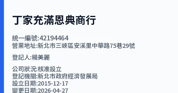 丁家充滿恩典商行的照片-統編 42194464(新北市) 公司登記資料與營業項目詳細圖表