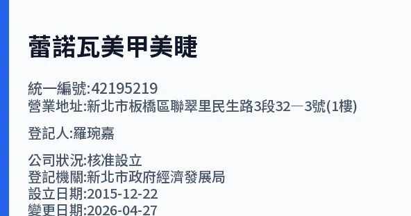 蕾諾瓦美甲美睫的照片-統編 42195219(新北市) 公司登記資料與營業項目詳細圖表