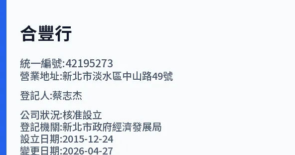合豐行的照片-統編 42195273(新北市) 公司登記資料與營業項目詳細圖表
