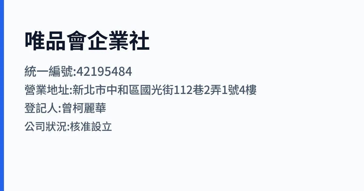 唯品會企業社 - 統編 42195484(新北市) 公司登記資料與營業項目詳細圖表
