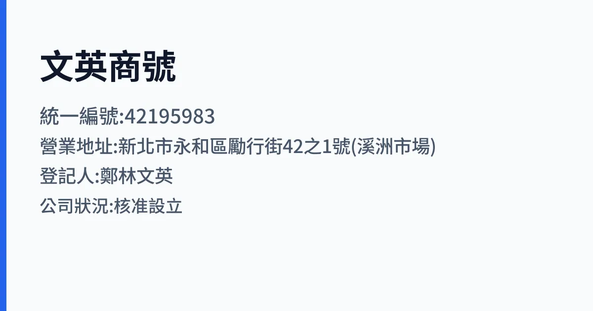 文英商號 - 統編 42195983(新北市) 公司登記資料與營業項目詳細圖表