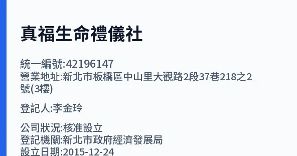 真福生命禮儀社的照片-統編 42196147(新北市) 公司登記資料與營業項目詳細圖表
