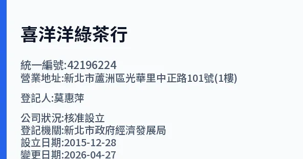 喜洋洋綠茶行的照片-統編 42196224(新北市) 公司登記資料與營業項目詳細圖表