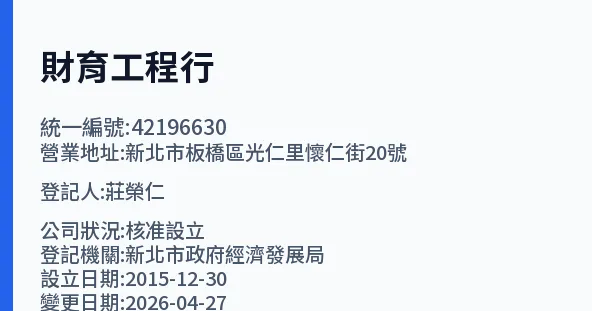 財育工程行的照片-統編 42196630(新北市) 公司登記資料與營業項目詳細圖表
