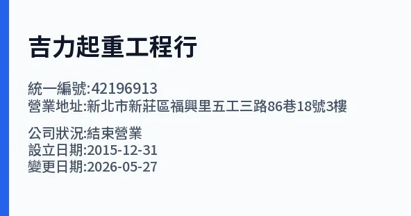 吉力起重工程行的照片-統編 42196913(新北市) 公司登記資料與營業項目詳細圖表
