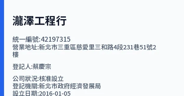 瀧澤工程行的照片-統編 42197315(新北市) 公司登記資料與營業項目詳細圖表