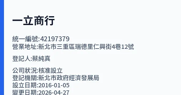 一立商行的照片-統編 42197379(新北市) 公司登記資料與營業項目詳細圖表
