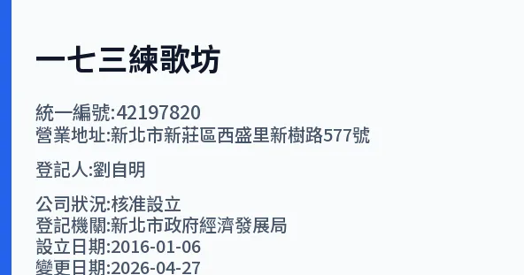 一七三練歌坊的照片-統編 42197820(新北市) 公司登記資料與營業項目詳細圖表