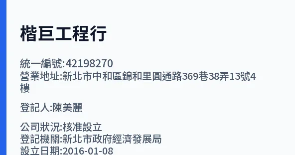 楷巨工程行的照片-統編 42198270(新北市) 公司登記資料與營業項目詳細圖表