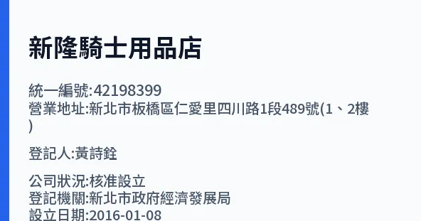 新隆騎士用品店的照片-統編 42198399(新北市) 公司登記資料與營業項目詳細圖表