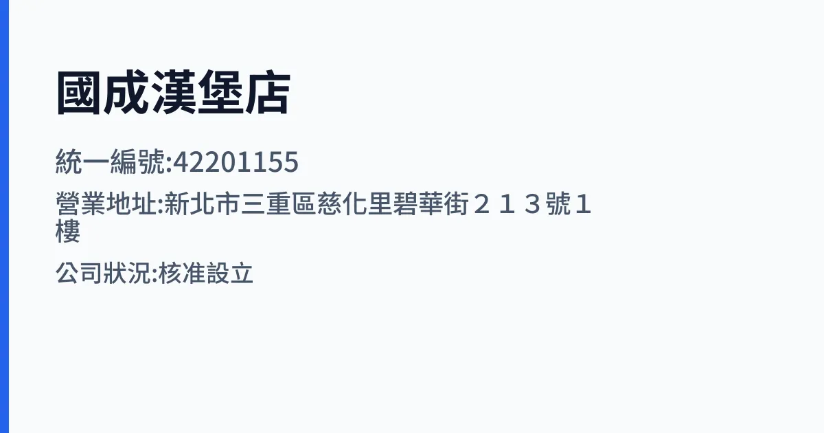 國成漢堡店 - 統編 42201155(新北市) 公司登記資料與營業項目詳細圖表