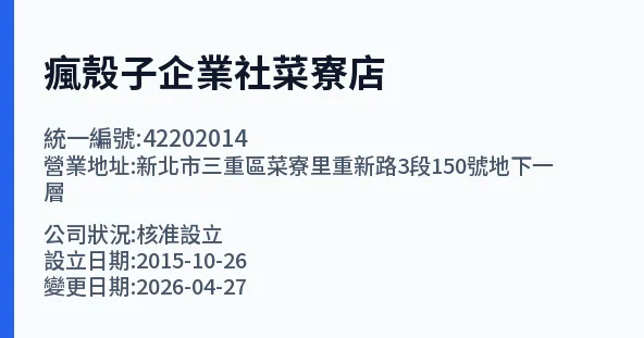 瘋殼子企業社菜寮店的照片-統編 42202014(新北市) 公司登記資料與營業項目詳細圖表