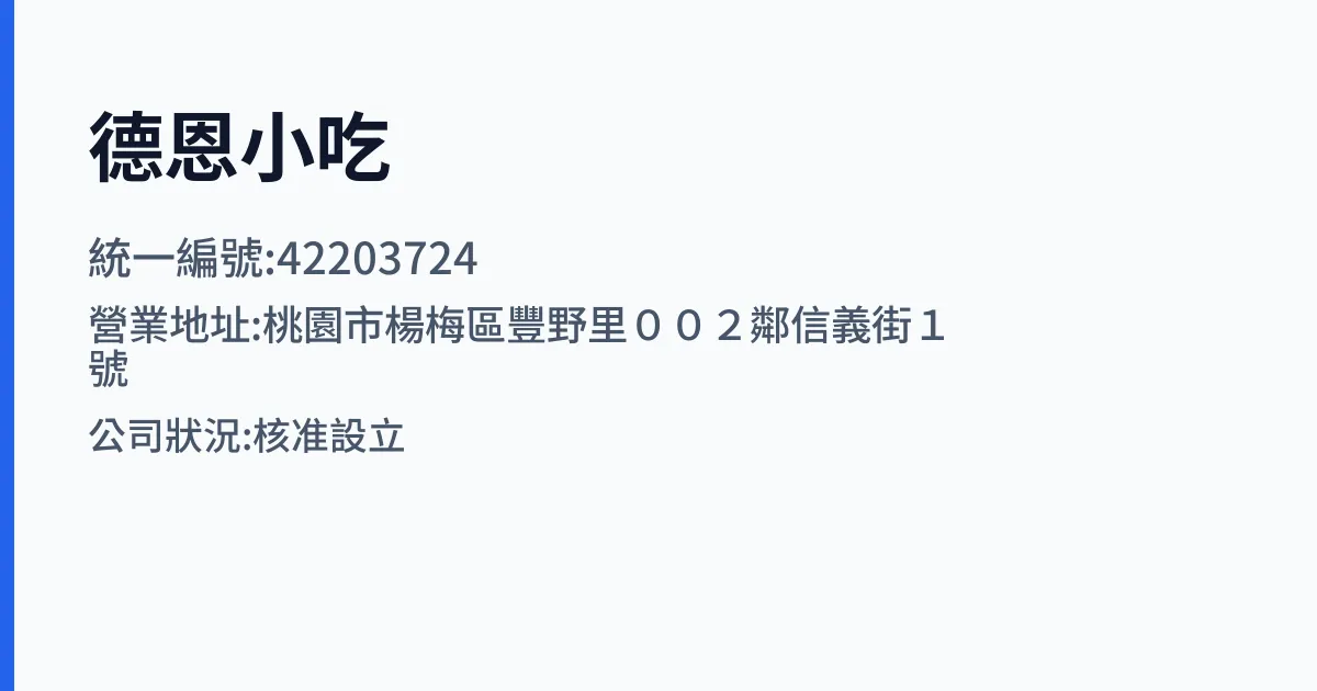 德恩小吃 - 統編 42203724(桃園市) 公司登記資料與營業項目詳細圖表
