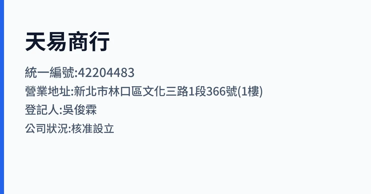 天易商行 - 統編 42204483(新北市) 公司登記資料與營業項目詳細圖表